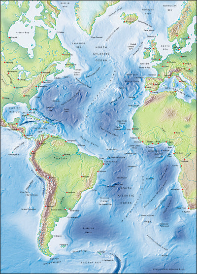 Photoshop JPEG Relief map and Illustrator EPS vector map Atlantic Ocea ...